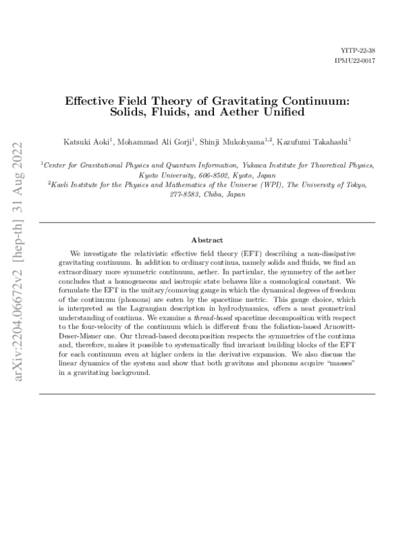 (PDF) Effective field theory of gravitating continuum: solids, fluids ...