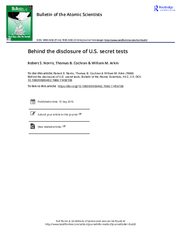 (PDF) Behind the disclosure of U.S. secret tests