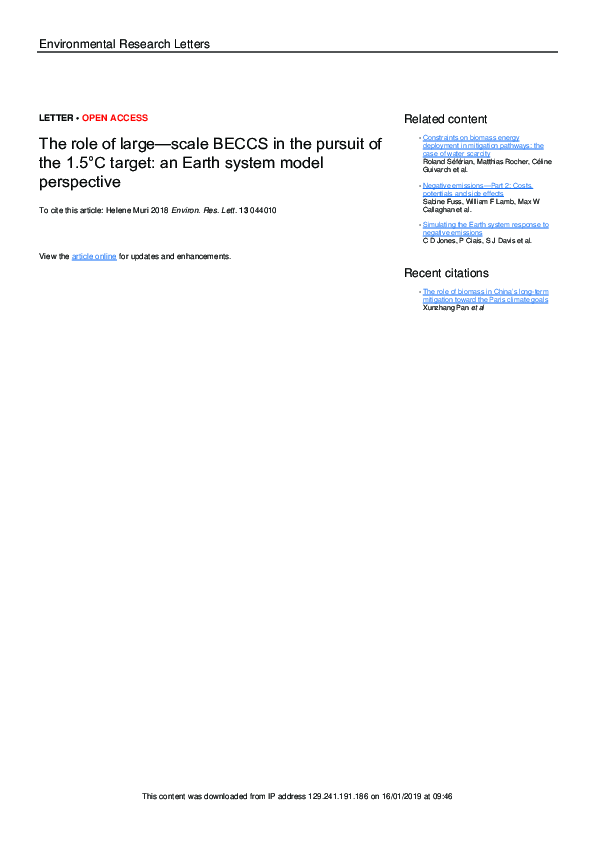 (PDF) The role of large—scale BECCS in the pursuit of the 1.5°C target: an Earth system model ...