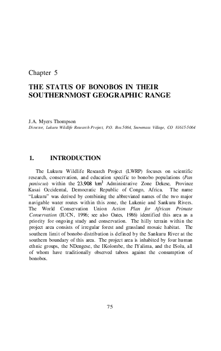 (PDF) The Status of Bonobos in Their Southernmost Geographic Range