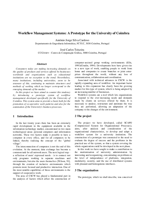 (PDF) Workflow Management Systems: A Prototype for the University of Coimbra