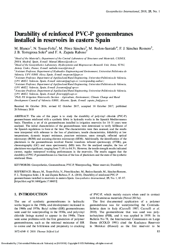 (PDF) Durability of reinforced PVC-P geomembranes installed in ...