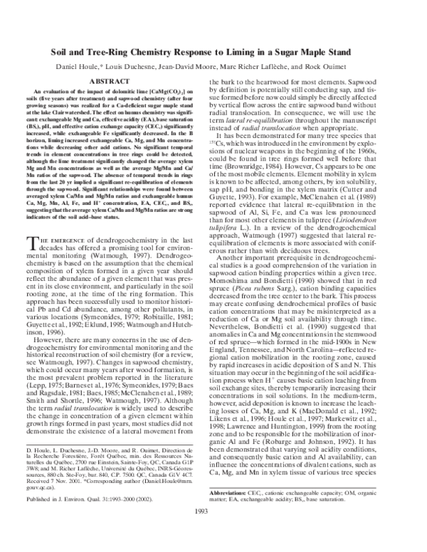 (PDF) Soil and Tree‐Ring Chemistry Response to Liming in a Sugar Maple ...