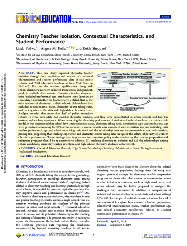 (PDF) Chemistry Teacher Isolation, Contextual Characteristics, and ...