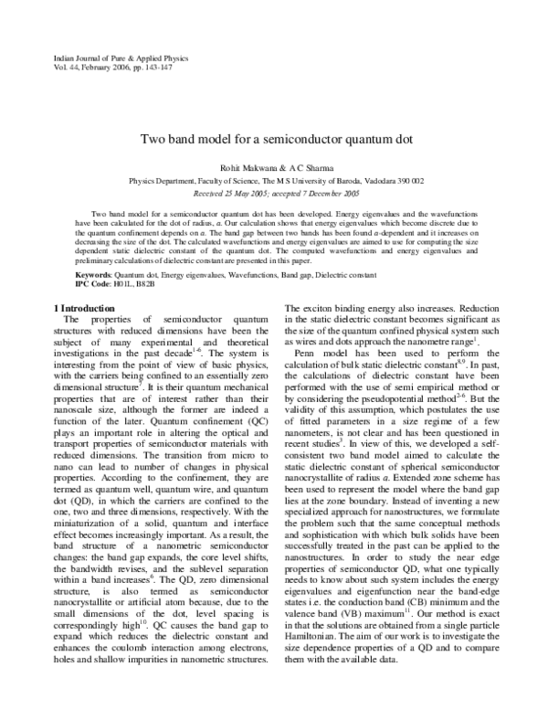 (PDF) Two band model for a semiconductor quantum dot | Rohit Makwana ...