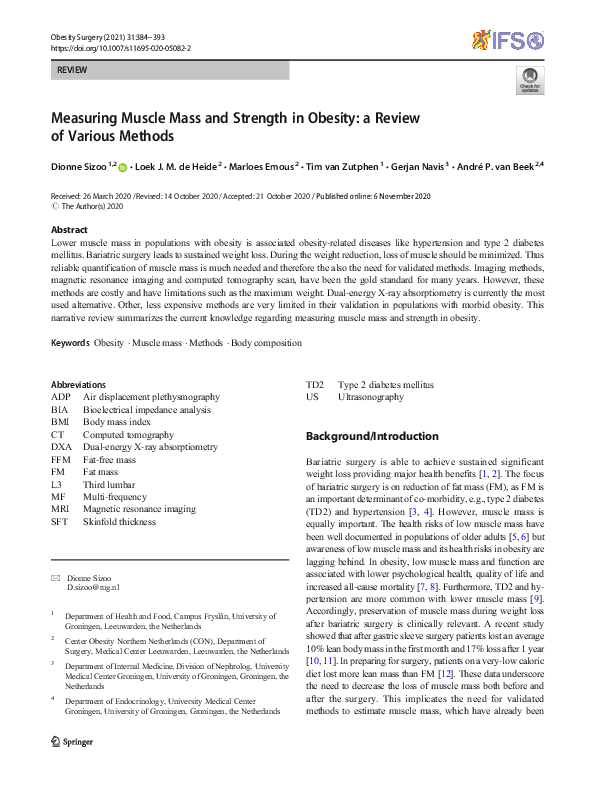 (PDF) Measuring Muscle Mass and Strength in Obesity: a Review of ...