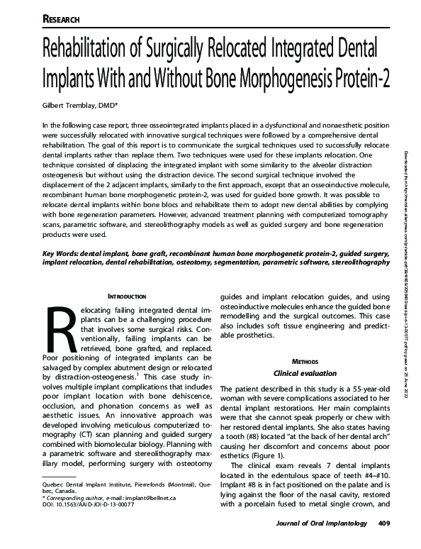 (PDF) Rehabilitation of Surgically Relocated Integrated Dental Implants ...