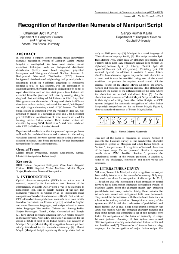 Pdf Recognition Of Handwritten Numerals Of Manipuri Script