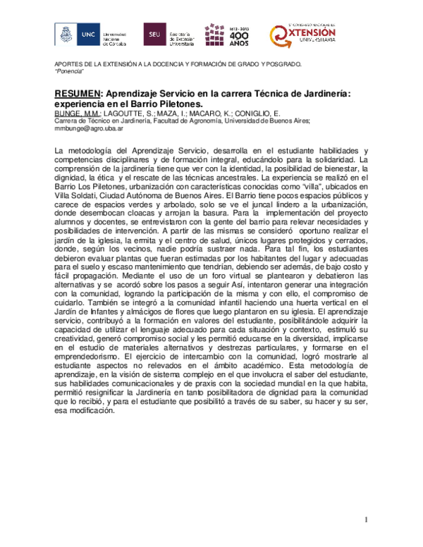 (PDF) Aprendizaje Servicio en la carrera Técnica de Jardinería, en el ...