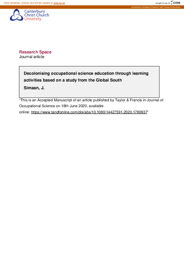(PDF) Decolonising occupational science education through learning ...