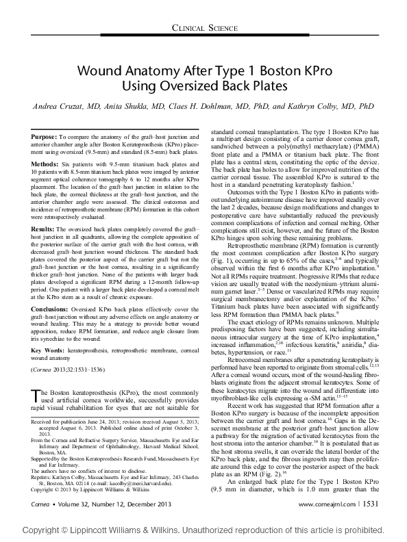 (PDF) Wound Anatomy After Type 1 Boston KPro Using Oversized Back Plates