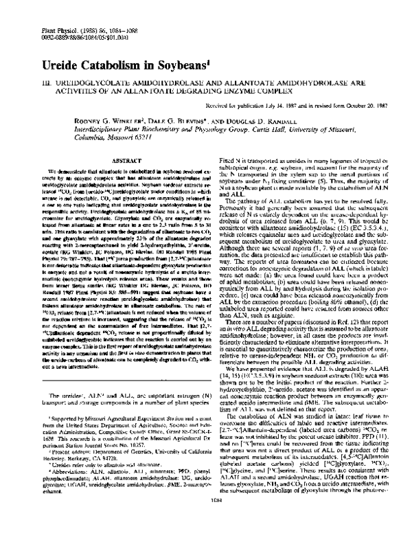 (PDF) Ureide Catabolism in Soybeans