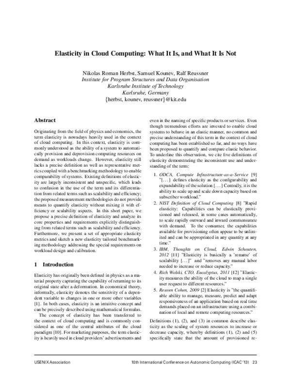 (PDF) Elasticity in Cloud Computing: What It Is, and What It Is Not