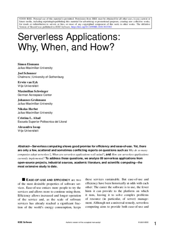 (PDF) Serverless Applications: Why, When, and How?
