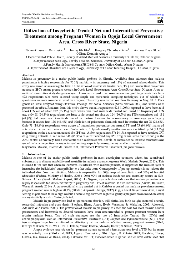 (PDF) Utilization of Insecticide Treated Net and Intermittent ...