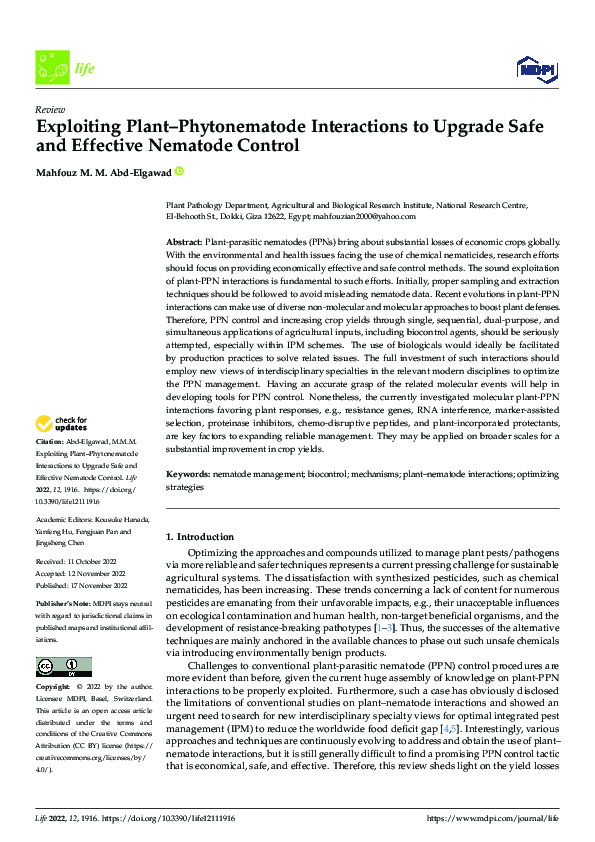 Exploiting Plant–Phytonematode Interactions to Upgrade Safe and ...