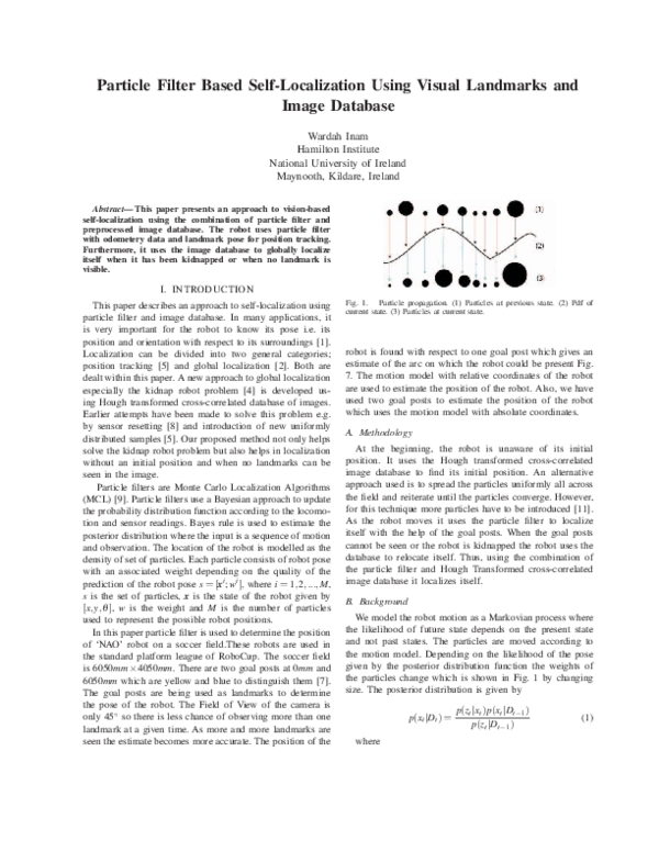(PDF) Particle filter based self-localization using visual landmarks and image database | wardah ...