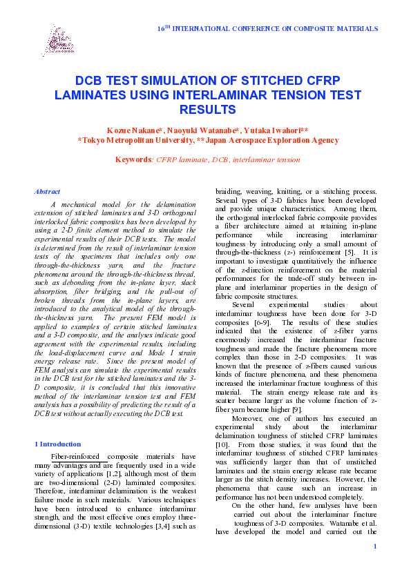 (PDF) Simulating DCB Tests of Stitched CFRP Laminates with FEM