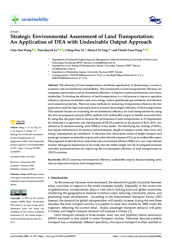 (PDF) Strategic Environmental Assessment of Land Transportation: An ...