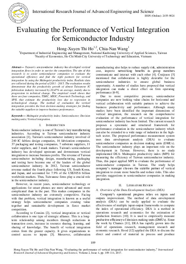 (PDF) Evaluating the Performance of Vertical Integration for ...