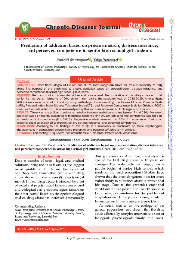 (PDF) Prediction of addiction based on procrastination, distress ...