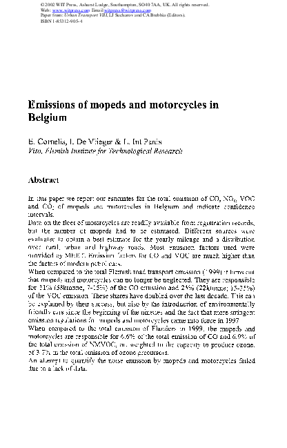 (PDF) Emissions of Mopeds and Motorcycles in Belgium