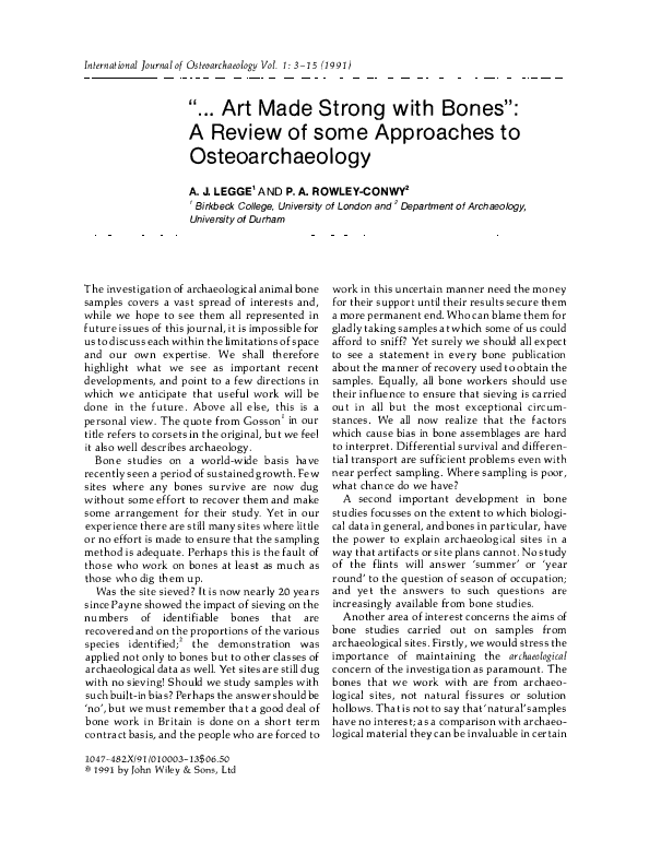 (PDF) “… Art made strong with bones”: A review of some approaches to osteoarchaeology