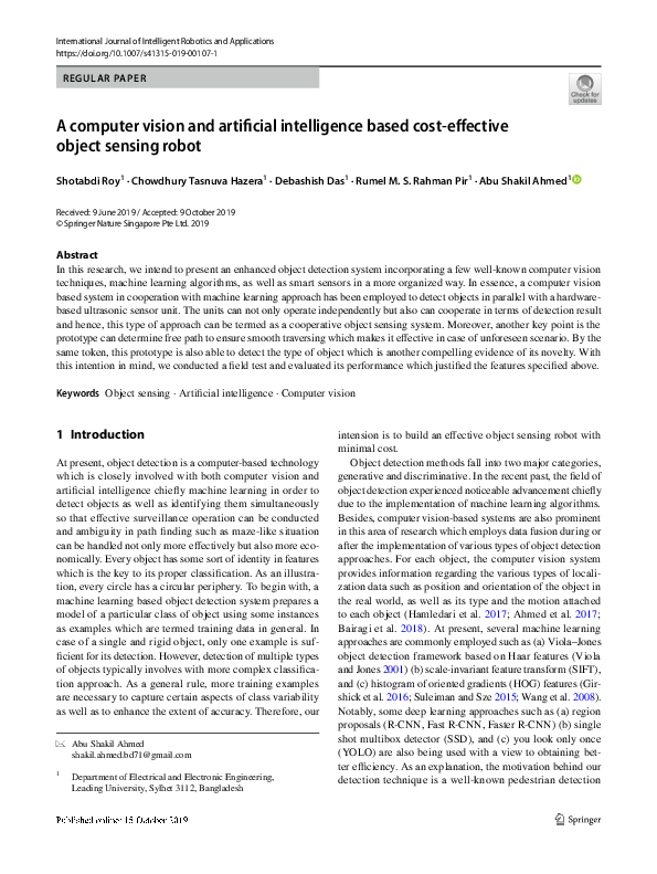 (PDF) A computer vision and artificial intelligence based cost-effective object sensing robot