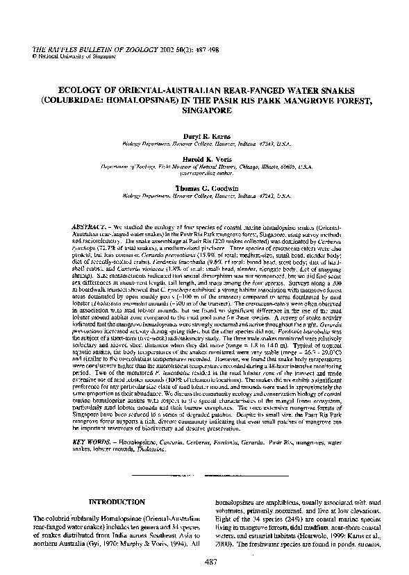 (PDF) Ecology of oriental-Australian rear-fanged water snakes ...