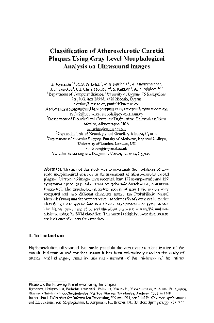 (PDF) Classification of Atherosclerotic Carotid Plaques Using Gray ...
