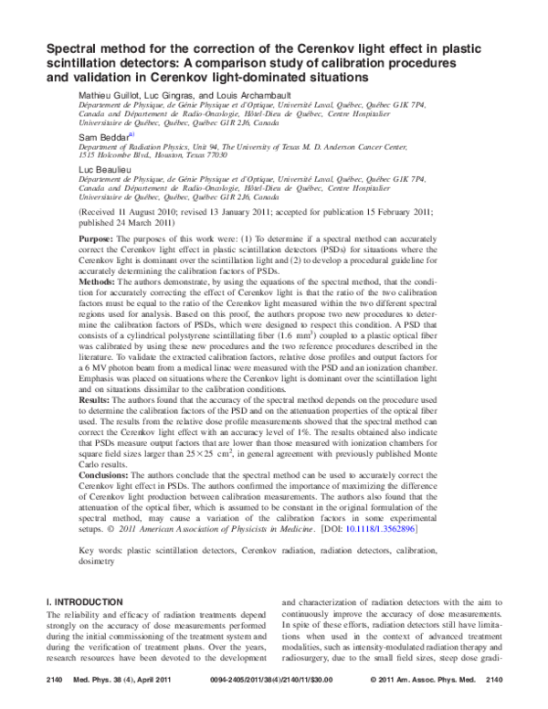 (PDF) Spectral method for the correction of the Cerenkov light effect ...