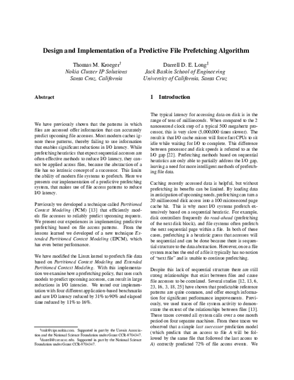 (PDF) Design and implementation of a predictive file prefetching algorithm