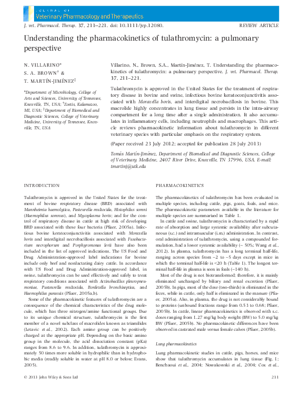 (PDF) Understanding the pharmacokinetics of tulathromycin: a pulmonary ...