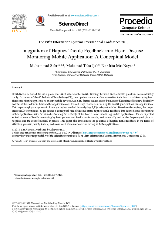 (PDF) Integration of Haptics Tactile Feedback into Heart Disease ...