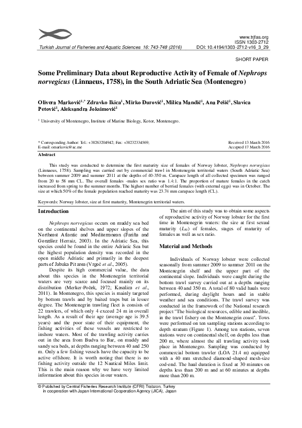 (PDF) Some Preliminary Data about Reproductive Activity of Female of ...