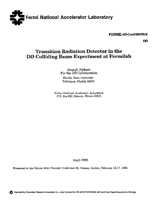 (PDF) Transition radiation detector in the D0 colliding beam experiment ...