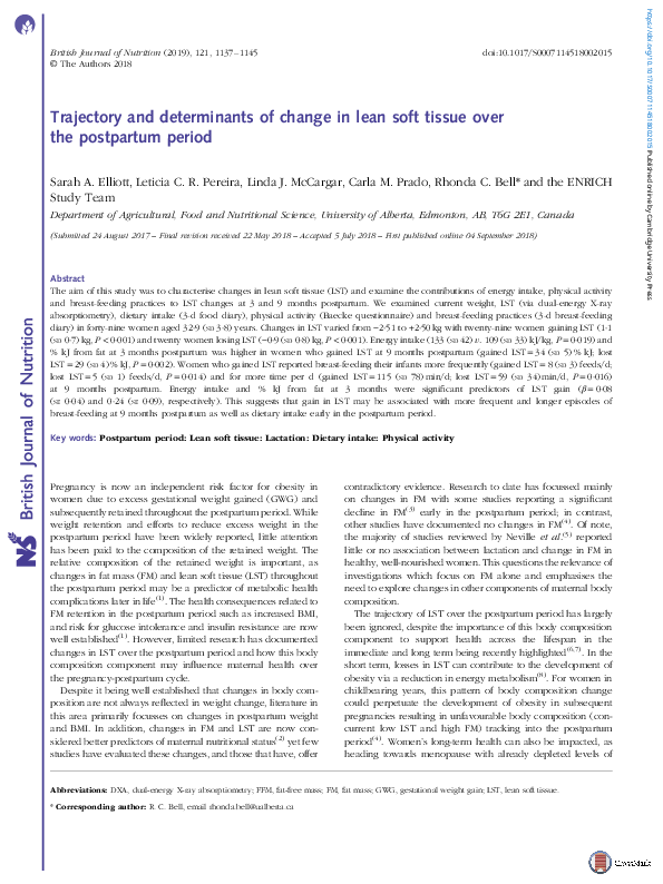 (PDF) Trajectory and determinants of change in lean soft tissue over ...