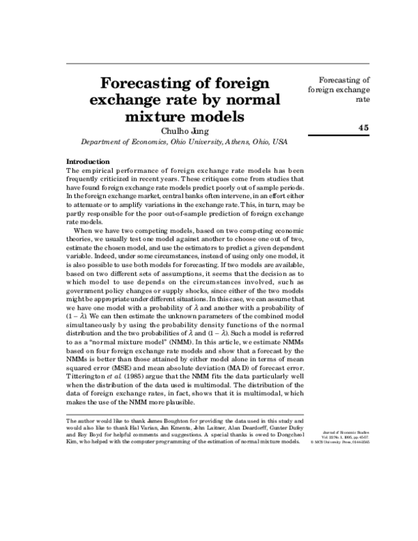 (PDF) Forecasting of foreign exchange rate by normal mixture models