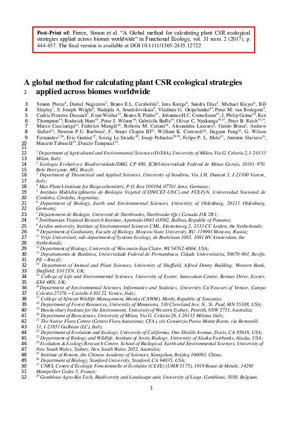 (PDF) A global method for calculating plant CSR ecological strategies ...