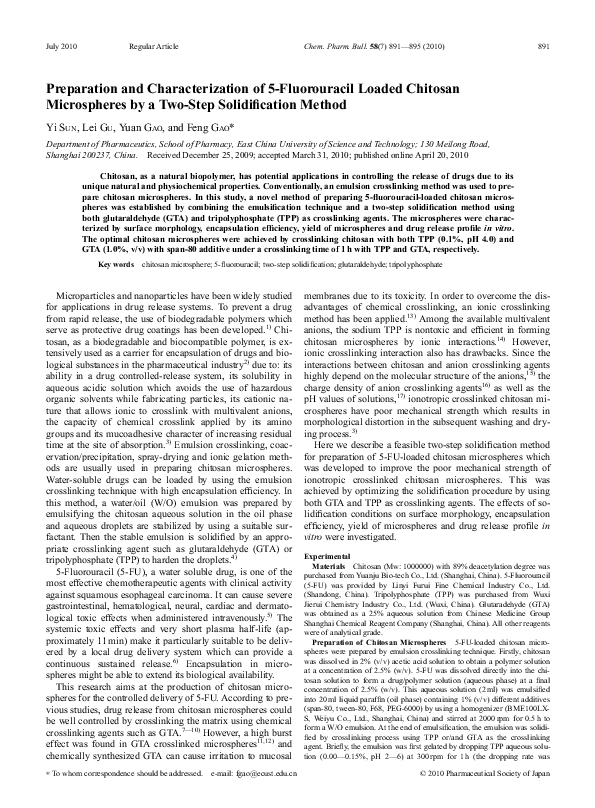 (PDF) Preparation and Characterization of 5-Fluorouracil Loaded Chitosan Microspheres by a Two ...
