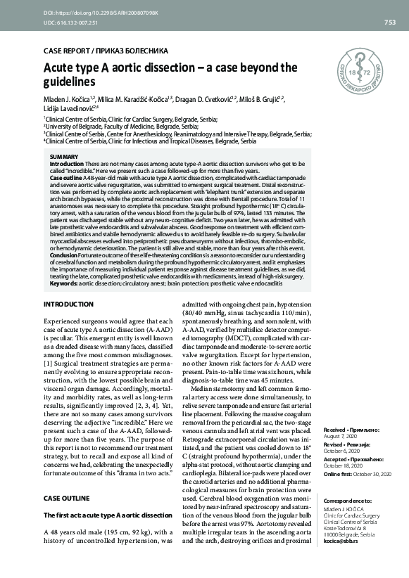 (PDF) Acute type A aortic dissection - a case beyond the guidelines
