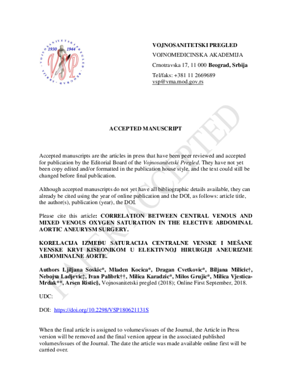 (PDF) Correlation between central venous and mixed venous oxygen ...