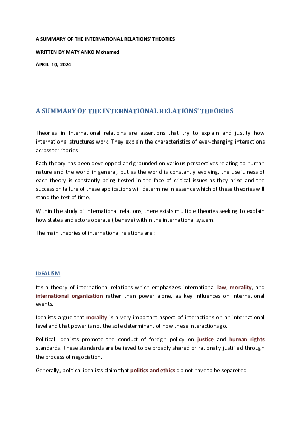 (PDF) THE THEORIES OF INTERNATIONAL RELATIONS