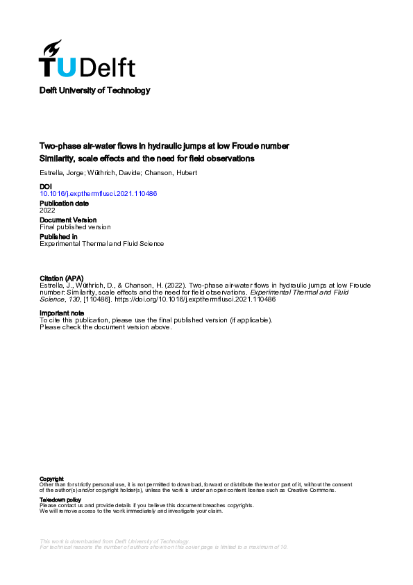 (PDF) Two-phase air-water flows in hydraulic jumps at low Froude number ...