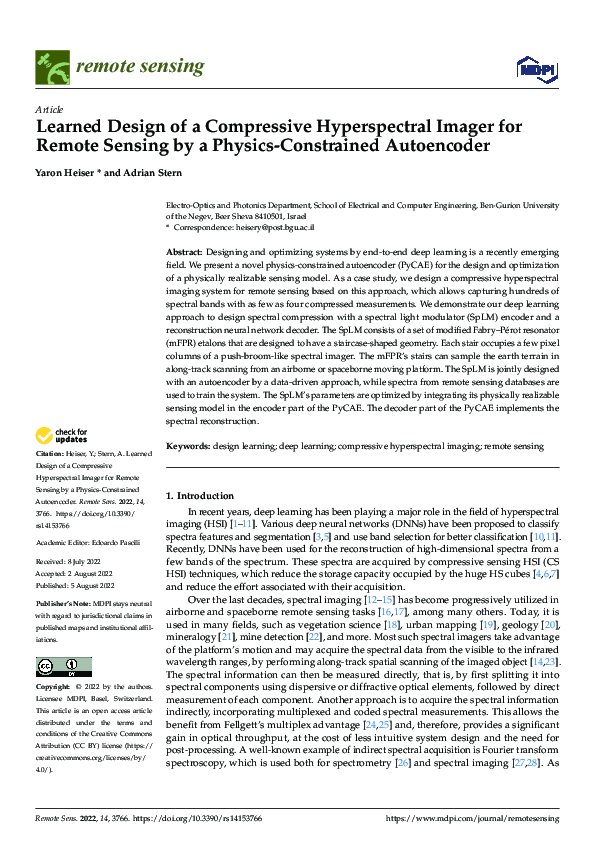 (PDF) Learned Design of a Compressive Hyperspectral Imager for Remote Sensing by a Physics ...