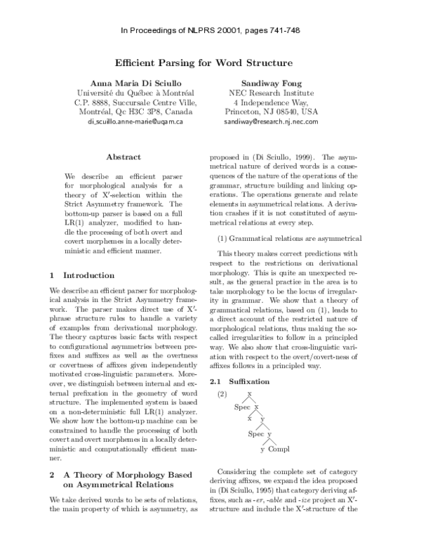 (PDF) Efficient Parsing for Word Structure