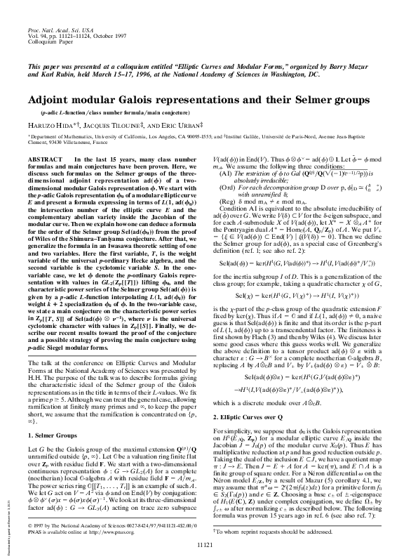 Pdf This Paper Was Presented At A Colloquium Entitled “ Elliptic Curves And Modular Forms