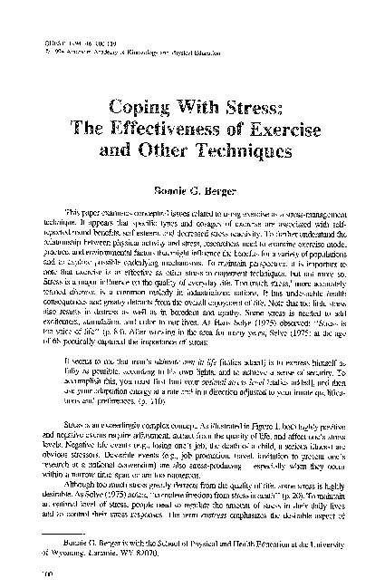 (PDF) Coping With Stress: The Effectiveness of Exercise and Other ...