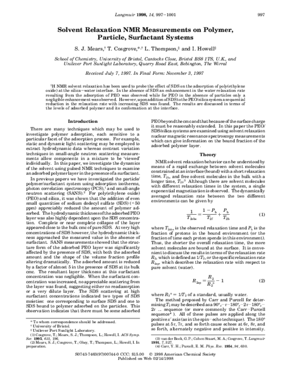 (PDF) Solvent Relaxation NMR Measurements on Polymer, Particle ...