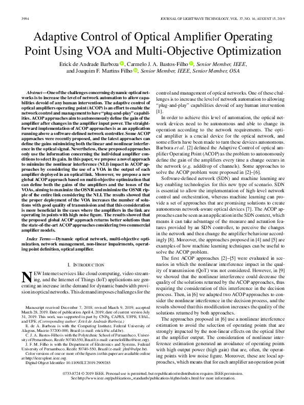 (PDF) Adaptive Control of Optical Amplifier Operating Point Using VOA and Multi-Objective ...